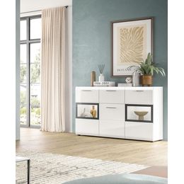 Sideboard Inosign "FLORENZ, hochwertige MDF-Front,Rillenfr&auml;sung,2 Glast&uuml;ren,1 Schublade", wei&szlig; hochglanz tiefzieh, B:125cm H:81cm T:37cm, FSC-zertifizierter Holzwerkstoff, Sideboards, Sideboard, Sideboard, Anrichte, Wohnzimmerschrank