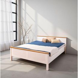 Massivholzbett Inter Link, B:170cm H:94cm L:215cmwei&szlig;, wei&szlig;, eiche colori, wei&szlig;, eiche colori, Betten, "Bett Maluno", Kiefer Massiv, ohne Lattenrost,