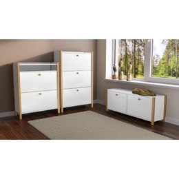Schuhkipper Andas, braun (wei&szlig;, eiche), B:84cm H:132cm T:26cm, Sideboards, im skandinavischen Design, Breite 84 cm, FSC-zertifiziert