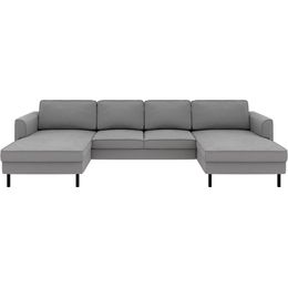 Wohnlandschaft Home Affaire, B:305cm H:83cm T:161cmschlamm, 100% Polyester, Sofas, "Booster II, whlw. mit Schlaffunktion & Bettkasten, Fuß schwarz",