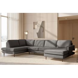Wohnlandschaft Home Affaire, B:350cm H:85cm T:206cmgrau, 100% Polyester, Sofas, "Pinto Skandi, 350 cm, U-Form, XXL, mit Ottomanen", mit Keder,