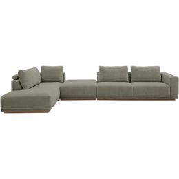 Wohnlandschaft Musterring, B:395cm H:78cm T:202cmolive, 100% Polyester, Sofas, Anreihsofa mit Armlehne rechts, Eckteil links mit Kissen & Hocker