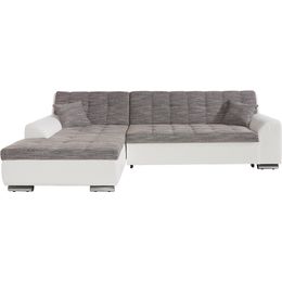 Ecksofa DOMO collection "Treviso viele Bez&uuml;ge, auch in Cord, L-Form, B/T/H: 267/80/83 cm", wei&szlig; (wei&szlig;, pepper), B:267cm H:83cm T:178cm, Kunstleder Softlux / Struktur (90% Polyester; 10% Polyacryl);Microfaser-Primabelle (100% Polyester) / Struktur (90% Polyester; 10% Polyacryl), Sofas, Ecksofa, mit Bettfunktion, inkl. Zierkissen, Unser Dauertiefpreis, Topseller