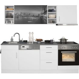 K&uuml;chenzeile KOCHSTATION "KS-Paris &ndash; K&uuml;chen mit einzigartigen Fotomotiven auf den Fronten", wei&szlig; (k&uuml;che: wei&szlig;, front: wei&szlig;, korpus: wei&szlig;, arbeitsplatte: anthrazit), B:220cm T:60cm, Komplettk&uuml;chen-Sets, K&uuml;chenzeile, Breite 220 cm, wahlweise mit E-Ger&auml;ten, mit Motivdruck