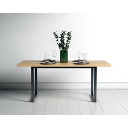 Esstisch WOODMAN "Camden", schwarz (eiche, schwarz), B:180cm H:75cm T:90cm, Tische, Esstisch, aus teilmassiver Birke, Breite 180 cm, FSC-zertifiziert