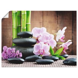 Wandbild Artland "Spa Konzept Zen Steinen Orchideen", pink (farbe bild(er): pink), B:80cm H:60cm, Papier, Bilder, als Leinwandbild, Poster in verschied. Gr&ouml;&szlig;en