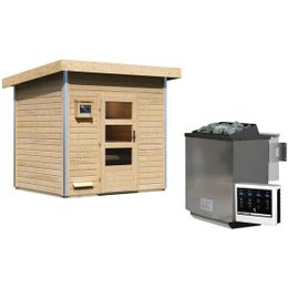Saunahaus Karibu "Ralf", naturbelassen, Bio-Ofen, externe Steuerung, 9 kW, Saunen, Ofen 9 kW Bio externe Strg easy