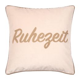 Dekokissen Pad, B:45cm L:45cmtaupe, sand, schriftzug, Obermaterial: 100% Polyester, Dekokissen_Sitzkissen_Kissenh&uuml;llen, "LETTERS", farbige Keder, mit