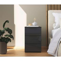 Nachtkommode Rauch "Nachttisch Nachtschrank Nachtkonsole FLIPP mit Glasfront", graphit, glas basalt, B:40cm H:61cm T:42cm, Holzwerkstoff, Sideboards, mit 3 Schubladen und Soft-Close-Funktion sowie Glasfront