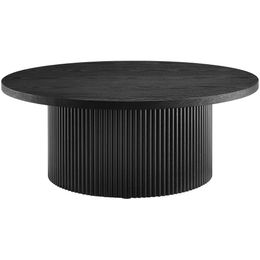 Couchtisch Salesfever "mit Massivholz-Lamellen, &Oslash; 85 cm", schwarz, B:85cm H:33cm T:85cm, MDF, Esche massiv, Holzfurnier, Tische, Couchtisch, Moderner Wohnzimmertisch aus Holz in nat&uuml;rlichem Look