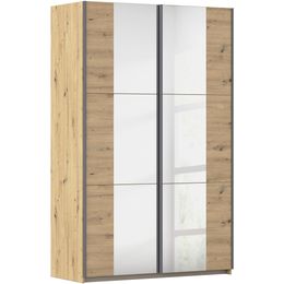 Schwebetürenschrank Rauch "Kleiderschrank Drehtürenschrank Schrank Garderobe KRONACH TOPSELLER", braun (eiche artisan, griffleisten grau, 2 spiegel), B:131cm H:210cm T:59cm, Holzwerkstoff, Schränke, Schwebetürenschrank, optional ohne, mit 1 oder 2 Spiegel, viel Stauraum MADE IN GERMANY
