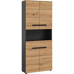 Hochschrank Inosign "REHAT, H&ouml;he 193 cm, 4 T&uuml;ren, 5 F&auml;cher, 1 Schubkasten", braun (basalt grau, artisan eiche nachbildung), B:76cm H:193cm T:34cm, FSC-zertifizierter Holzwerkstoff, Schr&auml;nke, Hochschrank, T&uuml;ren mit Soft-Close, eingefasste Griffaussparung in der Front