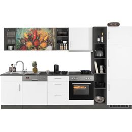 K&uuml;chenzeile KOCHSTATION "KS-Paris &ndash; K&uuml;chen mit einzigartigen Fotomotiven auf den Fronten", wei&szlig; (k&uuml;che: wei&szlig;, front: wei&szlig;, korpus: grafit, arbeitsplatte: anthrazit), B:310cm H:200cm T:60cm, Komplettk&uuml;chen-Sets, K&uuml;chenzeile, Breite 310 cm, wahlweise mit E-Ger&auml;ten, mit Motivdruck