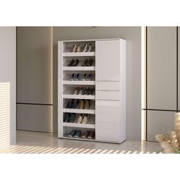 Schuhschrank Inosign "BOOST, Schuhschrank,Schuhregal, Breite 120 cm, LED optional bestellbar", weiß hochglanz, B:120cm H:180cm T:35cm, FSC-zertifizierter Holzwerkstoff, Schränke, Schuhschrank, Hochglanz lackiert mit 7 offenen Fächern, 2 Türen und 2 Schubkästen