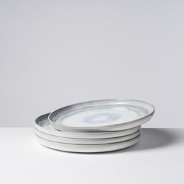 Speiseteller GIPFELSTÜCK "Tiefer See", grau, weiß, B:32cm Ø:28cm, Steinzeug, Speiseteller, Speiseteller, Scandi-Style, glänzende Reaktivglasur, jedes Stück ein Unikat