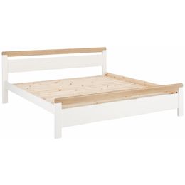 Massivholzbett OTTO HOME ""CAPRE" im skandinavischem Landhausstil", wei&szlig; (wei&szlig;, eichefarben), B:209,5cm L:208cm, Betten, Massivholzbett, mit Rollrost, aus zertifiziertem Massivholz, Lamellenoptik