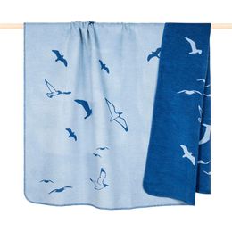 Wohndecke Pad "SEAGULL", blau, B:150cm L:200cm, Mischgewebe, Wohndecken, Wohndecke, Made in Europe, Wendefunktion, Motiv M&ouml;wen, 150x200 cm