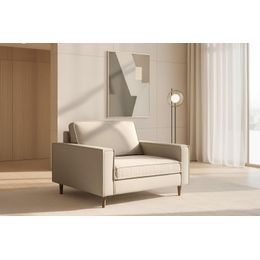 Loveseat Home Affaire, B:105cm H:85cm T:97cmcreme, 100% Polyester, Sessel, "Pinto Skandi 105 cm, Chenille, Struktur", mit Keder, Massivholzf&uuml;&szlig;e Eiche