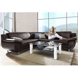 Ecksofa Trendmanufaktur "Rondo wahlweise mit Schlaffunktion, bequeme Armlehnen, Bestseller", braun, B:267cm H:85cm T:247cm, Microfaser PRIMABELLE (100% Polyester);Kunstleder SOFTLUX;Struktur (54% Polyacryl, 46% Polyester);NaturLEDER (echtes Rindsleder) in Sitz und R&uuml;cken, Korpus Kunstleder SOFTLUX, Sofas, Ecksofa, L-Form, wahlw.mit Federkern, F&uuml;&szlig;e chromfarben, Unser Dauertiefpreis, Topseller