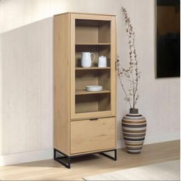 Vitrine Inter Link "Vitrine Vivo", eiche colori, B:70cm H:190cm T:45cm, Massivholz, Metall, Schr&auml;nke, Vitrine, Kiefer Massiv, Soft-close, Industrial Style, BxTxH: 70 x 45 x 190 cm