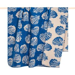 Wohndecke Pad "SHELL", blau, B:150cm L:200cm, Mischgewebe, Wohndecken, Wohndecke, Made in Europe, Wendefunktion, Motiv Muscheln, 150x200 cm