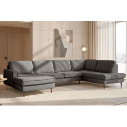 Wohnlandschaft Home Affaire, B:350cm H:85cm T:206cmgrau, 100% Polyester, Sofas, "Pinto Skandi, 350 cm, U-Form, XXL, mit Ottomanen", mit Keder,