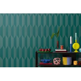 Vliestapete "Graphic Groove-Playful Tapete", blau, B:0,53m H:0,02m L:10,05m, Vlies, COSMOLIVING BY COSMOPOLITAN, Tapeten, Geometrisches Design mit modernem 3D-Effekt