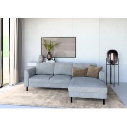 Ecksofa Home Affaire "Booster II, whlw. mit Schlaffunktion & Bettkasten, Fu&szlig; schwarz", grau (opal grau), B:232cm H:83cm T:161cm, 88% Polyester, 12% Nylon, Sofas, Ecksofa, Recamiere beidseitig montierbar,L-Form, in Cord & Struktur LEO o. LINO