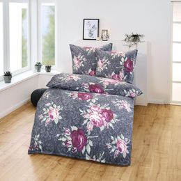 Bettw&auml;sche Kinzler "Polycotton Flanell", rosen mit ornament, B/L: 135cm x 200cm, 1 Stk., 1 Stk., Polyester, B/L: 80cm x 80cm, 2 tlg., Polyester, Obermaterial: 100% Polyester, Bettw&auml;sche, Bettw&auml;sche, besonders weich