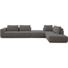 Wohnlandschaft Musterring, B:395cm H:78cm T:202cmanthrazit, 100% Polyester, Sofas, Anreihsofa mit Armlehne links, Eckteil rechts mit Kissen & Hocker