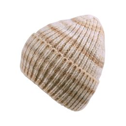 Beanie Capelli New York, Damen, beige, Strick, Materialmix, gestreift, mehrfarbig, M&uuml;tzen Beanie, mit Farbverlauf, Rippstrick, Wollanteil, w&auml;rmend