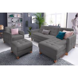 Ecksofa exxpo - SOFA FASHION "Elio, kompakt, bequem & zeitloses Design, Breite 217cm, L-Form", grau (delphin), B:217cm H:84cm T:157cm, Luxus-Kunstleder;NaturLEDER (echtes Rindsleder) in Sitz und R&uuml;cken. Korpus in passendem Kunstleder SOFTLUX bezogen, Sofas, Ecksofa, wahlweise mit Bettfunktion