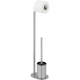 WC-Garnitur Wenko "Levante", grau, silber, B:18cm H:63cm L:13cm, Edelstahl, Reinigungsb&uuml;rsten, freistehender Toilettenpapierhalter mit WC-B&uuml;rste, Edelstahl rostfrei