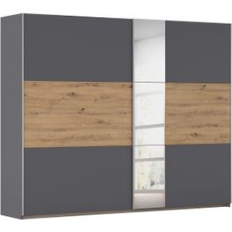 Schwebet&uuml;renschrank Rauch "Kleiderschrank Schrank Garderobe TOPSELLER ASTANA OTTO&acute;s CHOICE", grau (graumetallic, eiche artisan), B:261cm H:210cm T:59cm, Holzwerkstoff, Schr&auml;nke, Schwebet&uuml;renschrank, mit 3 Spiegelelementen, Metallgriffleisten alufarbig MADE IN GERMANY, Topseller