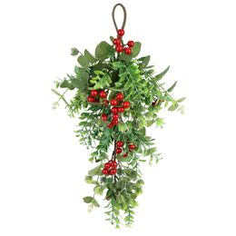 Kunstgirlande I.GE.A. "Wanddeko Eukalyptus/Beeren", gr&uuml;n, rot, B:24cm H:56cm L:10cm, Kunststoff, Kunstpflanzen, H&auml;ngebusch Adventsdeko Busch Girlande zum H&auml;ngen Legen Weihnachtsdeko