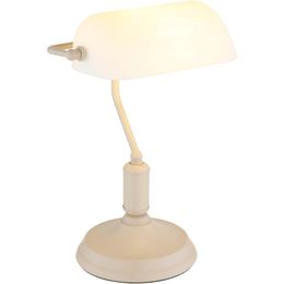 my home Tischleuchte "Leandra Bankerslamp", wei&szlig; (sandfarben, wei&szlig;), 1, H: 37cm, 1 Stk., Leuchten, Wippschalter am Kabel, Bankerlampe, beige, Vintage, Tischleuchte