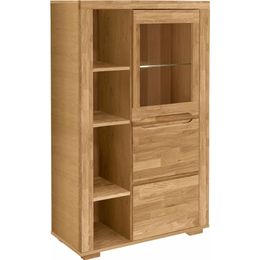 Vitrine Home Affaire "DENIS80,B/T/H:90/40/145cm, Front massivhozl, ge&ouml;lt, Stauraumvitrine", braun (eiche teilmassiv), B:90cm H:145cm T:40cm, Holz teilmassiv, Schr&auml;nke, Vitrine, 1 T&uuml;r mit Glaseinsatz, Einlegeboden versetzbar, 4 offene F&auml;cher
