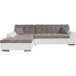 Ecksofa DOMO collection "Treviso viele Bez&uuml;ge, auch in Cord, L-Form, B/T/H: 267/80/83 cm", wei&szlig; (wei&szlig;, pepper), B:267cm H:83cm T:178cm, Kunstleder Softlux / Struktur (90% Polyester; 10% Polyacryl);Microfaser-Primabelle (100% Polyester) / Struktur (90% Polyester; 10% Polyacryl), Sofas, Ecksofa, wahlw. mit Bettfunktion, inkl. Zierkissen, Unser Dauertiefpreis, Topseller