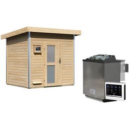 Saunahaus Karibu "Ralf", naturbelassen, Bio-Ofen, externe Steuerung, 9 kW, Saunen, Ofen 9 kW Bio externe Strg easy
