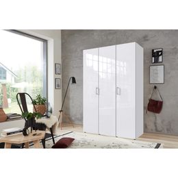 Kleiderschrank wimex "Mugano,in 3 Breiten, 2 Tiefen, viele Farben, Made in Germany", front hochglanz lack wei&szlig;, korpus wei&szlig;, griffe alufarben, Schr&auml;nke, Wei&szlig;, B/H/T: 120cm x 185cm x 54cm, Ohne Spiegel, Basic, Holzwerkstoff, Kleiderschrank, mit kurzen Griffen aus Metall, B:120cm H:185cm T:54cm