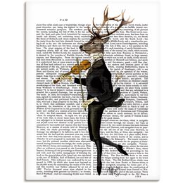 Wandbild Artland "Tanzender Hirsch mit Violine", wei&szlig; (farbe bild(er): wei&szlig;), B:30cm H:40cm, Bilder, als Leinwandbild, Poster in verschied. Gr&ouml;&szlig;en