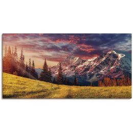 Leinwandbild Artland "Alpines Hochland", rot (farbe bild(er): rot), B:60cm H:30cm, Bilder, Leinwandbild, auf Holzrahmen gespannt