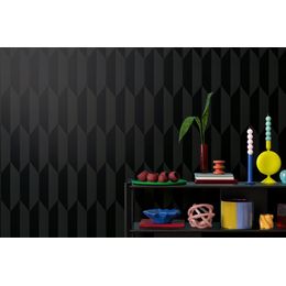 Vliestapete "Graphic Groove-Playful Tapete", schwarz, B:0,53m H:0,02m L:10,05m, Vlies, COSMOLIVING BY COSMOPOLITAN, Tapeten, Geometrisches Design mit modernem 3D-Effekt