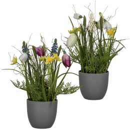 Kunstblume Creativ green "Arrangement mit Frühlingsblumen", bunt, H:28cm, Polyester, Kunstpflanzen, mit traumhaft schönen Blüten