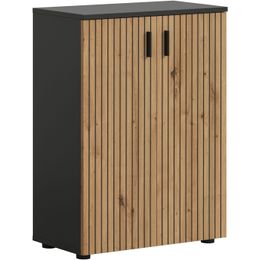 Stauraumschrank Welltime "MANI, H&ouml;he: 81 cm, Paneeloptik, 2 T&uuml;ren, 3 F&auml;cher", basalt nachbildung, artisan oak nachbildung, B:60cm H:81cm T:30cm, FSC-zertifizierter Holzwerkstoff, Schr&auml;nke, Stauraumschrank, Badezimmerschrank, Badschrank, Bad, Badezimmer