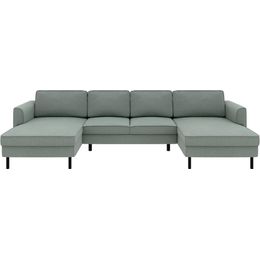 Wohnlandschaft Home Affaire, B:305cm H:83cm T:161cmgrau, 92% Polyester, 5% Polyamid, Sofas, "Booster II, whlw. mit Schlaffunktion & Bettkasten, Fu&szlig;