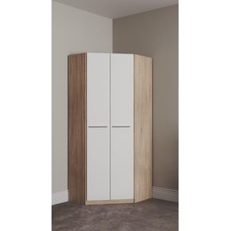 Eckkleiderschrank Priess "Barcelona Kleiderschrank Ecklösung Raumwunder", weiß (struktureichefarben hell, weiß), B:78cm H:193cm T:78cm, Holzwerkstoff, Schränke, Eckkleiderschrank, in 2 Tiefen Schrank Eckschrank Garderobe