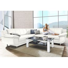 Ecksofa Trendmanufaktur "Rondo wahlweise mit Schlaffunktion, bequeme Armlehnen, Bestseller", wei&szlig; (schneewei&szlig;), B:267cm H:85cm T:247cm, Microfaser PRIMABELLE (100% Polyester);Kunstleder SOFTLUX;Struktur (54% Polyacryl, 46% Polyester);NaturLEDER (echtes Rindsleder) in Sitz und R&uuml;cken, Korpus Kunstleder SOFTLUX, Sofas, Ecksofa, L-Form, wahlw.mit Federkern, F&uuml;&szlig;e chromfarben, Unser Dauertiefpreis