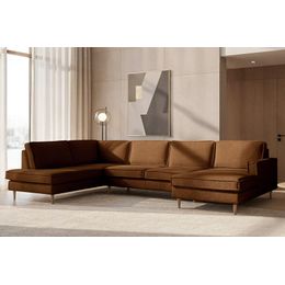 Wohnlandschaft Home Affaire, B:350cm H:85cm T:206cmbrick rot, 100% Polyester, Sofas, "Pinto Skandi, 350 cm, U-Form, XXL, mit Ottomanen", mit Keder,