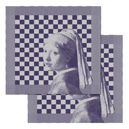 Geschirrtuch DDDDD "DDDDDD Kombi-Set, Girl with a pearl, 60 x 65 cm, (2er-Pack)", blau, B:50cm H:4cm L:55cm, 100% Baumwolle, Geschirrt&uuml;cher, Geschirrtuch, schnell trocknend, 100% Baumwolle, mit dem Motiv von Vermeer